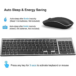 Wireless Keyboard and Mouse,J JOYACCESS 2.4G Ergonomic and Slim Wireless Computer Keyboard Mouse Designed for Windows, PC, Laptop,Tablet - Black Grey
