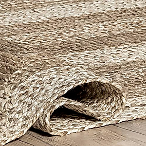 nuLOOM Charlene Braided Border Jute Area Rug, 5' x 8' Oval, Natural