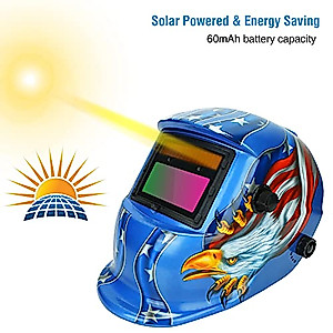 Welding Helmet, Solar Powered Auto Darkening Hood with Adjustable Wide Shade Range 9-13 for Mig Tig Arc Weld Grinding Welder Mask - American Eagle