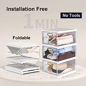 CiBiZi Clear Stackable Collapsible Storage Bins with Lids 3 Tiers Storage Drawers Plastic Drawers Snack Organizer-Storage Solution for Closet Organization Stackable Shoe Boxes