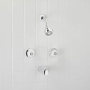 Aqua Vista 10SHO1H-CH-AV Acrylic Knobs Tub and Shower Faucet Trim Kit, Polished Chrome Two Handle
