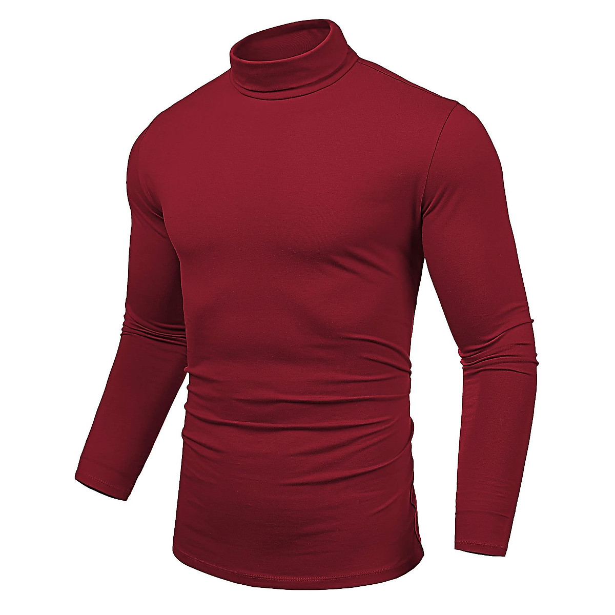 LecGee Men's Casual Slim Fit Lightweight Long Sleeve Pullover Top Thermal Turtleneck T-Shirt Wine Red