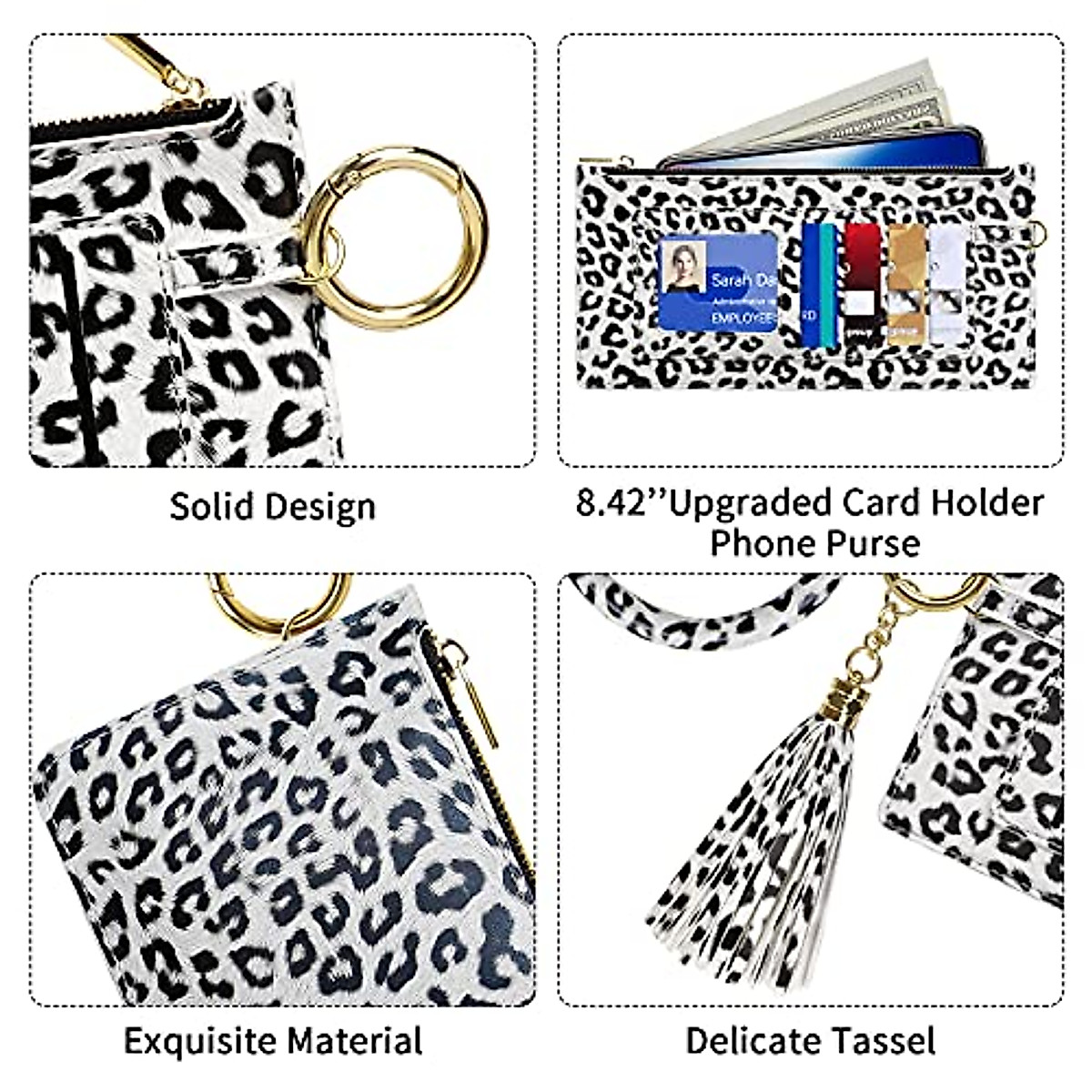 Doormoon Keychain Bracelet, Cow Print Car Accessories Tassel Key Chain Wristlet Ring Circle Bangle (Upgraded ver. Phone Hoder -Cow Print)