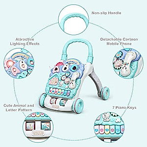 BABY JOY Sit-to-Stand Learning Walker, Kids Activity Center, Entertainment Table w/Lights & Sounds, Music, Detachable Panel, Educational Push Toy for Babies, Toddlers