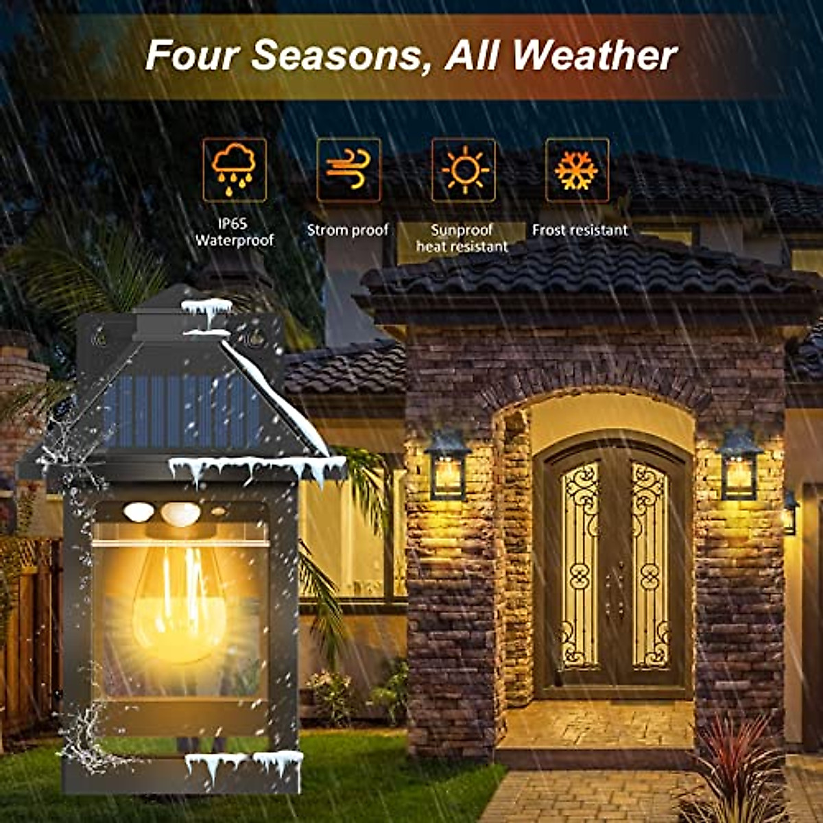 INDARUN Solar Wall Lantern Lights with 3 Modes, Solar Lights Outdoor Waterproof, Dusk to Dawn Motion Sensor LED Wall Sconce, Porch Barn Light, Warm White Lighting for Garage, Yard, Patio