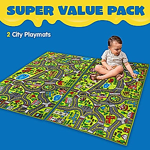 JOYIN 2 Pack Playmat City Life Carpet for Kids Age 3+, Jumbo Play Room Rug, City Pretend Play
