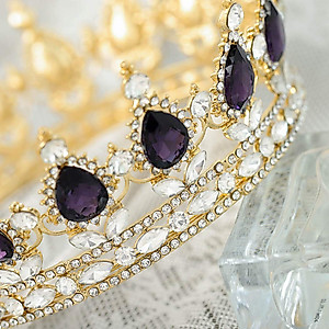 Foyte Baroque Queen Crown and Tiaras Sparkly Rhinestone Wedding Crown Bride Tiaras Princess Full Round Tiaras Headpieces for Women (Purple)