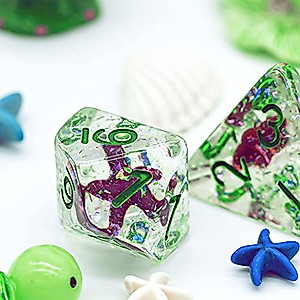 UDIXI 7PCS DND Dice, D&D Dice, Ocean Polyhedral Dice Set Role Playing Dice for Dungeons and Dragons RPG MTG Table Games (Green-Purple Starfish)