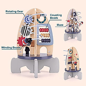 Wdmiya Space Wooden Toys for Baby，Activity Cube for Toddlers 1-3，Sensory and Montessori Toys for Boy and Girl Educational Birthday Gifts