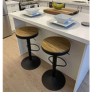 YOUNUOKE Bar Stools Set of 2 Round Adjustable Swivel Counter Height Barstool Backless Wood and Metal Bar Stools with Footrest Modern Bar Chair for Kitchen Counter Island