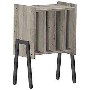 TUTOTAK Record Player Stand, Record Storage Table, End Table with Vinyl Holder Display Shelf, Side Table, Turntable Stand, Nightstand (Greige)