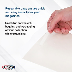 BCW Resealable Magazine Bags - 1 Pack of 100 | Acid-Free, Clear Polypropylene Sleeves for Archival-Quality Storage of Collectible Magazines | Protect and Showcase Your Valuable Comic Book Collection