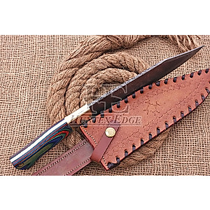HUNTEX Handmade Hand-Forged Rain Drop Pattern Damascus Steel 14 Inch Long Full Tang Pakka Wood Handle Razor Sharp Hunting Camping Bowie Knife w/Genuine Leather Sheath