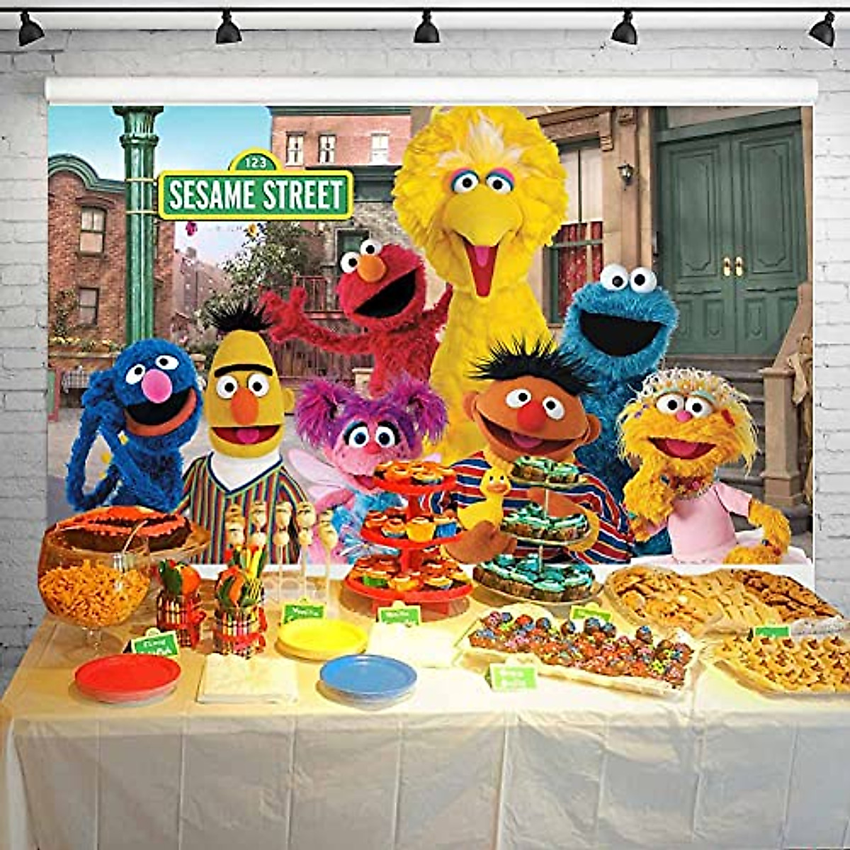Elmo Cartoon Street Backdrops Children First 1st Second 2nd Third Birthday Party Background 5x3ft Baby Shower Banner Decoration Supplies Photo Studio Props 350