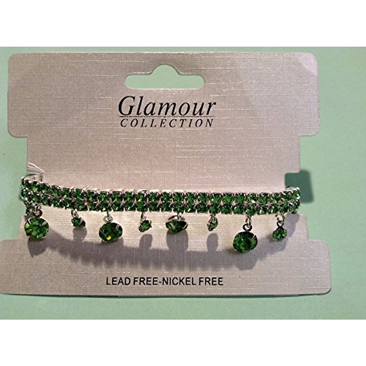 2 Silver plated clear, sapphire & clear,green stones dangling bracelet each $12