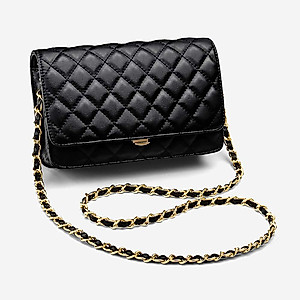 Glamorstar Gold Purse Chain Straps Woven Leather Crossbody Replacement Straps for Handbag Wallets Clutch Bags Black 120cm/47in