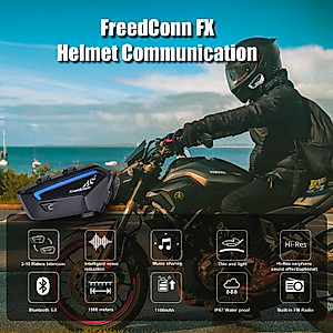 FreedConn Motorcycle Helmet Bluetooth Communication System FX 10 Riders Group Using Universal Pairing Helmet Intercom with Music Sharing IP67 Ultra-Thin Body (FX-Black)