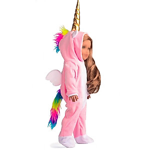 sweet dolly 18 Inch Doll Clothes Unicorn Onesie Pajamas Rainbow Color Hair Bow Clips Costume Fits 18 Inch Doll (Doll Not Included)