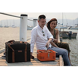 Everdure CUBE Portable Charcoal Grill Carrying Bag, Leather & Velcro Straps, Multiple Storage Compartments, Easy Portability for Camping, Tailgating, and More, Black, 16.3"L x 13.9"W x 13.7”H