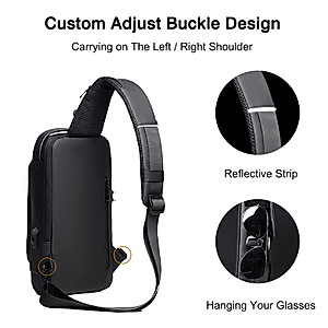 FANDARE Anti-theft Sling Bag Business Men Bag Chest Crossbody bags with USB Charging Port Waterproof Small Backpack for Outdoor Work Hiking Running Sport Travel Bag Black