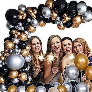 COLOURBOW Black Balloons Black Gold Balloon Garland Kit 114Pcs Black Balloons Metallic Black and Gold Balloons Black Silver Balloons Set for Birthday Wedding Decorations Graduation Decorations