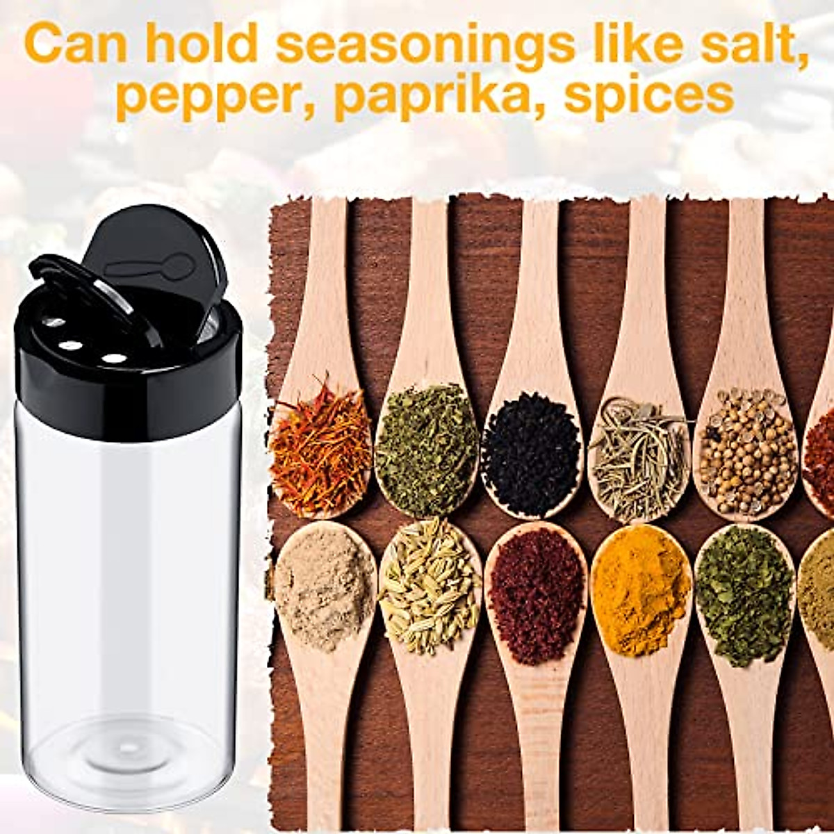 Mimorou 40 Pack Plastic Spice Jar with Shaker Seasoning Containers 3.5 oz Container Black Lids Jars for Kitchen Storing Powder