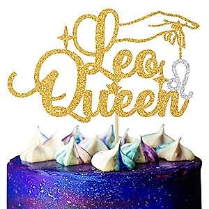 Leo Queen Cake Topper, Big Leo Energy/Leo Season Cake Decor in July August, 12 Zodiac Constellation Leo Birthday Party Decoration Supplies for Women, Gold Glitter