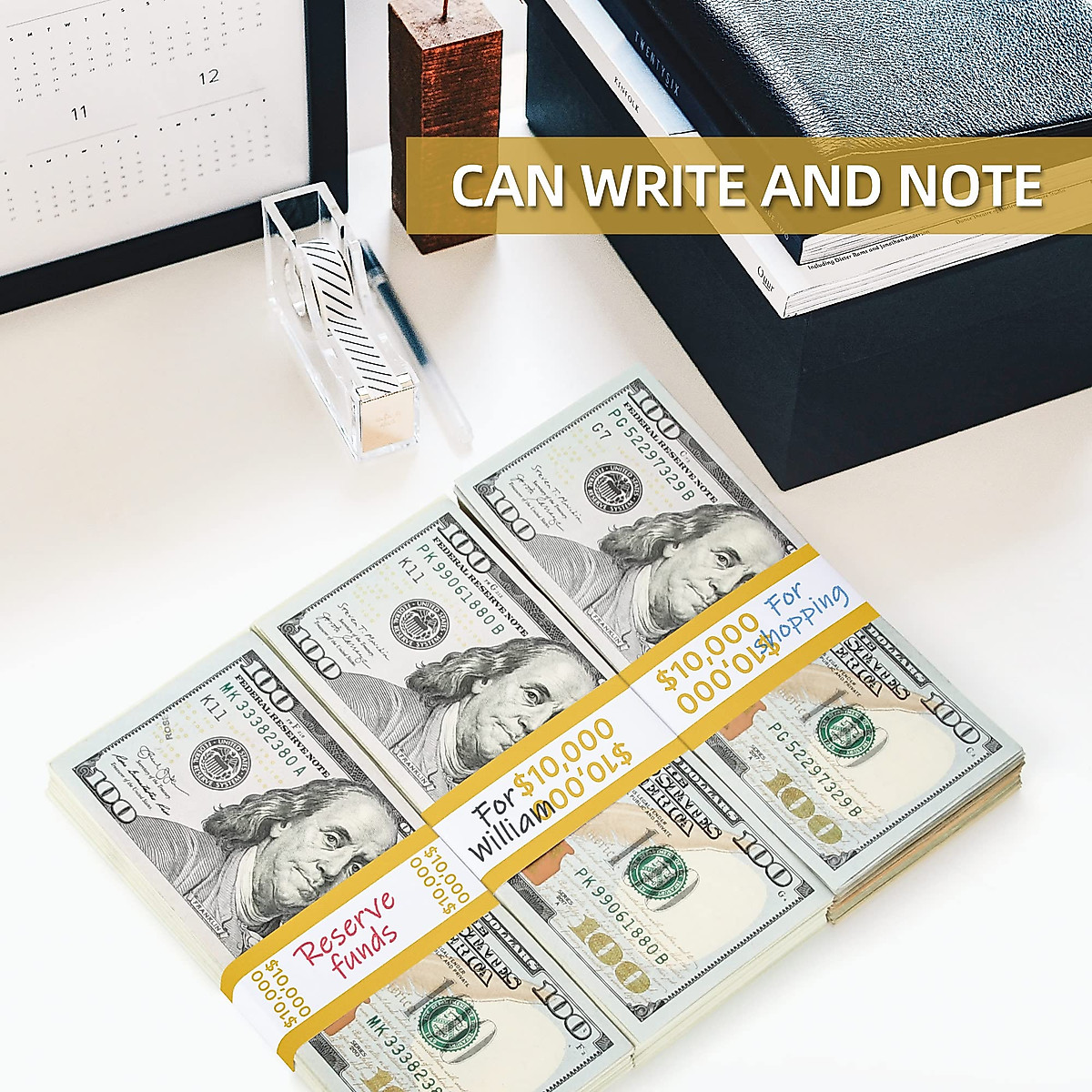 Money Bands 550 Pack for Cash Self Adhesive Wrappers for Bills Currency Straps for Dollar Wraps Organizer($10000 / Gold)