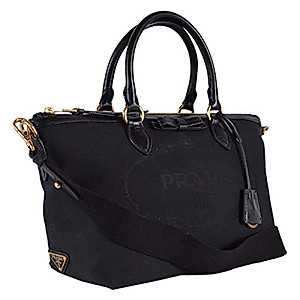 Prada Womens Logo Jacquard Black Canvas Satchel Crossbody Bag 1BA104