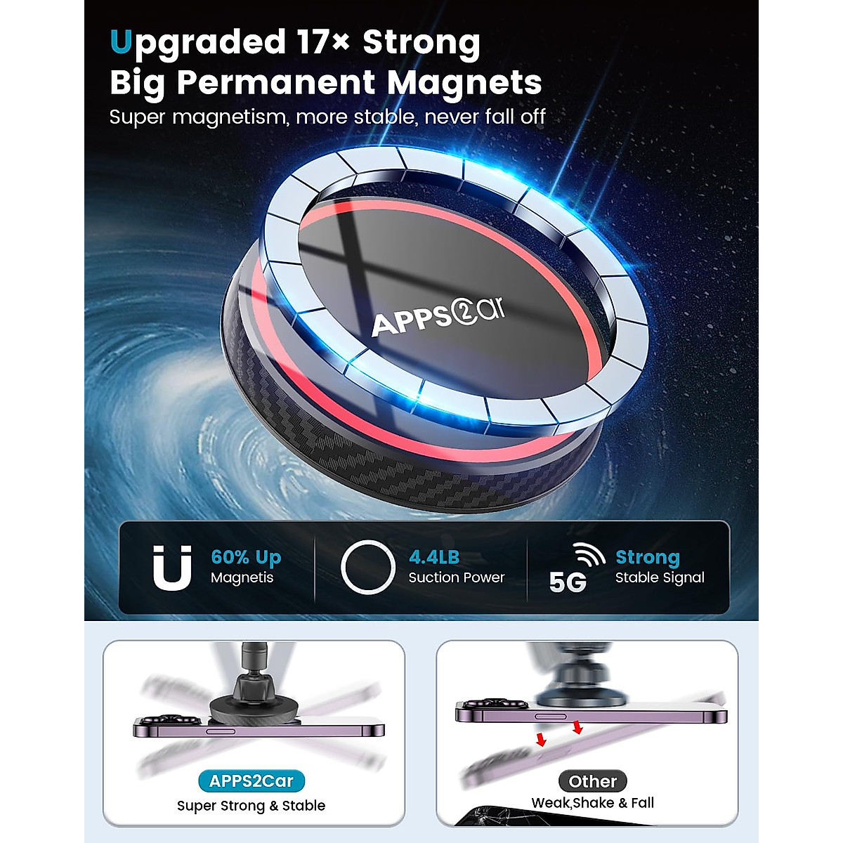 APPS2Car for Magsafe Car Mount Magnetic Phone Holder Upgraded 13-Inch Long Arm Suction Cup Windshield Mount fits iPhone 15 Pro Max Plus 14 13 12 Mini