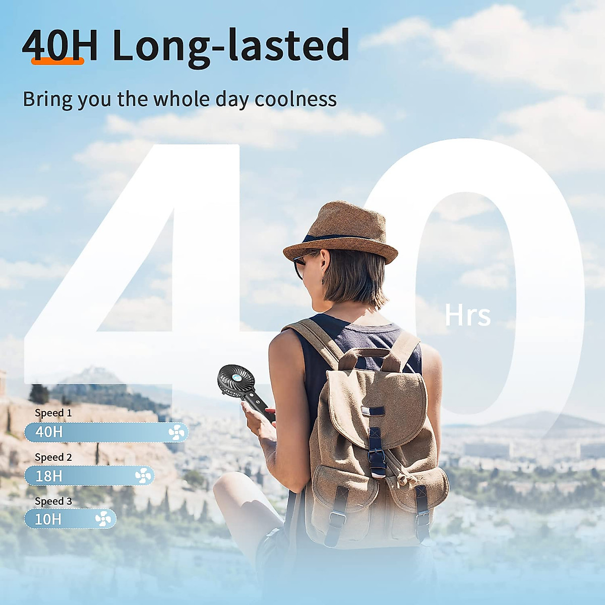 HandFan 10400mAh Handheld Fan With Double Portable Charger, Rechargeable Personal Hand Fan, Foldable Mini Electric Fan, Battery Operated Cooling Fan for Travel Beach Outdoors Indoors(Clear Blade)