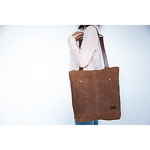 Small Convertible Totepack /Minimalist Slim Everyday Travel Daypack Women/ 14 Inch Laptop Backpack/ 8 Pocket College Bookbag/ Waterproof Lining/ Waxed Canvas & Leather/ Urbanist (Cinnamon Brown)