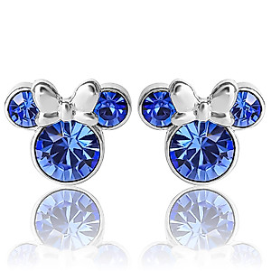Disney Womens Minnie Mouse September Birthstone Stud Earrings - Minnie Mouse Jewelry - Faux Sapphire Earrings (September-Sapphire Crystal)