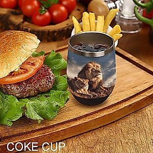 WYUSPGK 304 Stainless Steel Insulated Cup, Two Lions Print Smooth Rim, Durable & Reusable - Perfect for Office, Home, And Travel
