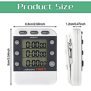 Photect 2 Pieces Digital Dual Kitchen Timer 3 Channels Count UP/Down Timer Cooking Timer with Magnetic Back Loud Alarm Large Display Countdown Timer for Cooking Classroom Kids Teacher Study