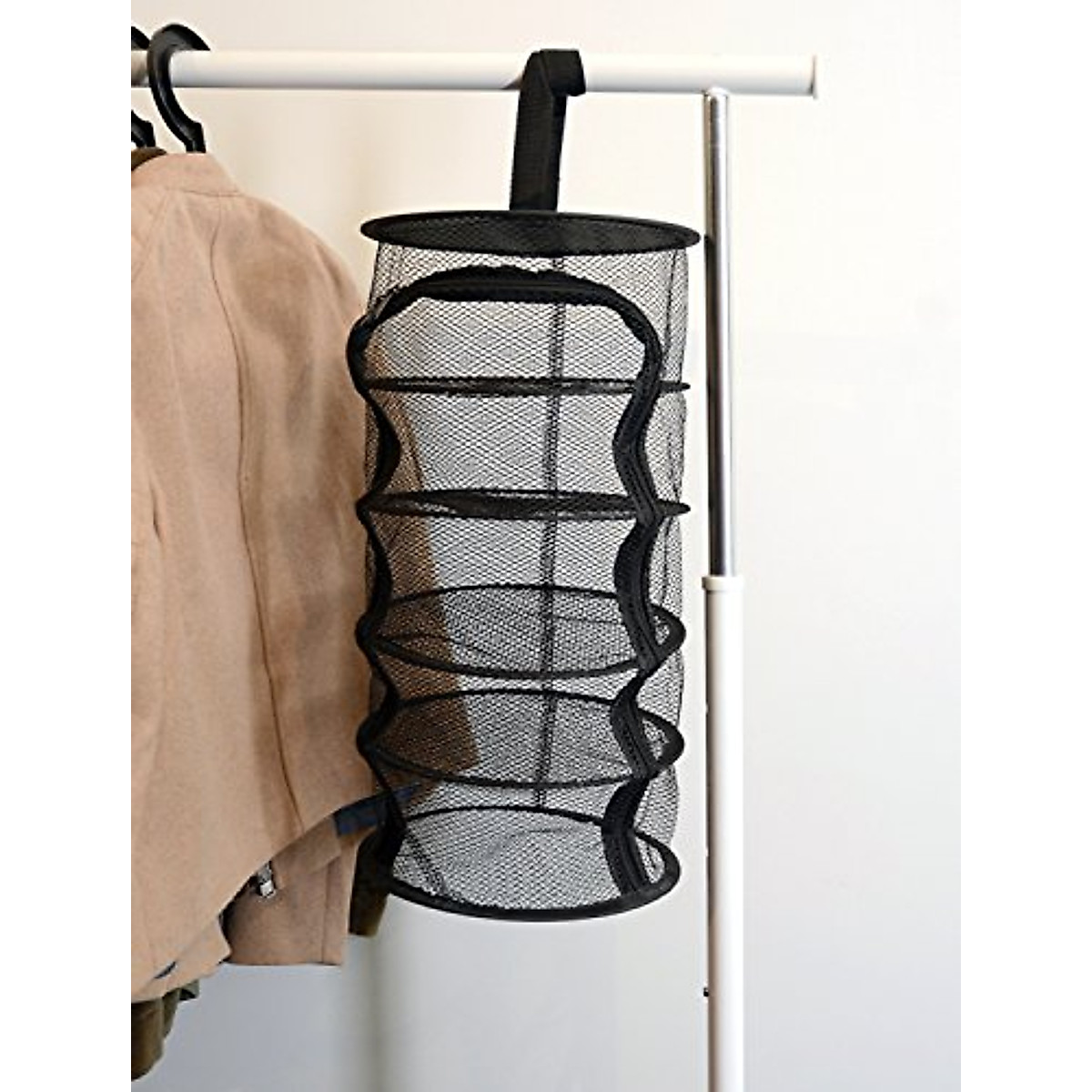 9 Inch 5 Level Micro Hanging Dry Net Indoor/Closet Drying Rack for Herbs, Plants, Organizer, Freshner - Black Mash Screen with Top-to-Bottom Zipper - Apartment Size with Zipped Storage Pouch