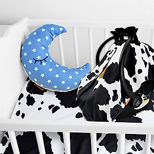 Dear Baby Gear Black and White Holstein Cow Baby Car Seat Canopy with Snap Button Opening and Puffy Bows— Layered Lightweight Cover Keeps Babies Cozy and Sheltered — 40 x 30 Inches