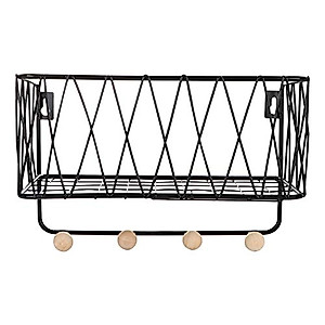 Veemoon Bathroom Counter Organizer Shelving Unit Iron Organizer Wire Rack Wall Hanging Hook Storage Holder Rack Household Wall Decorations Clapboard Iron Art for Home Use (Black Size S)