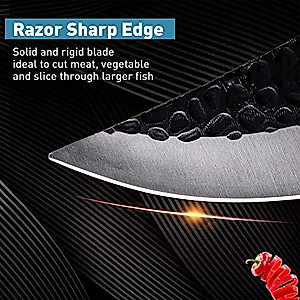 Huusk Viking Knives, Butcher Knife Black Forged Boning Knives with Sheath Japanese Fillet Meat Cleaver Knives Full Tang Japan knives Chef Knife for Kitchen, Camping, BBQ