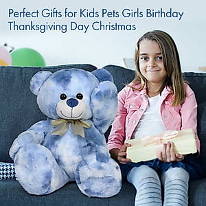 BenBen Teddy Bear Stuffed Animal, 23 inch Tie-Dye Stuffed Bear Plush Toy with Bow Tie, Blue and White, Cute Plushies Gifts, Easter Decorations