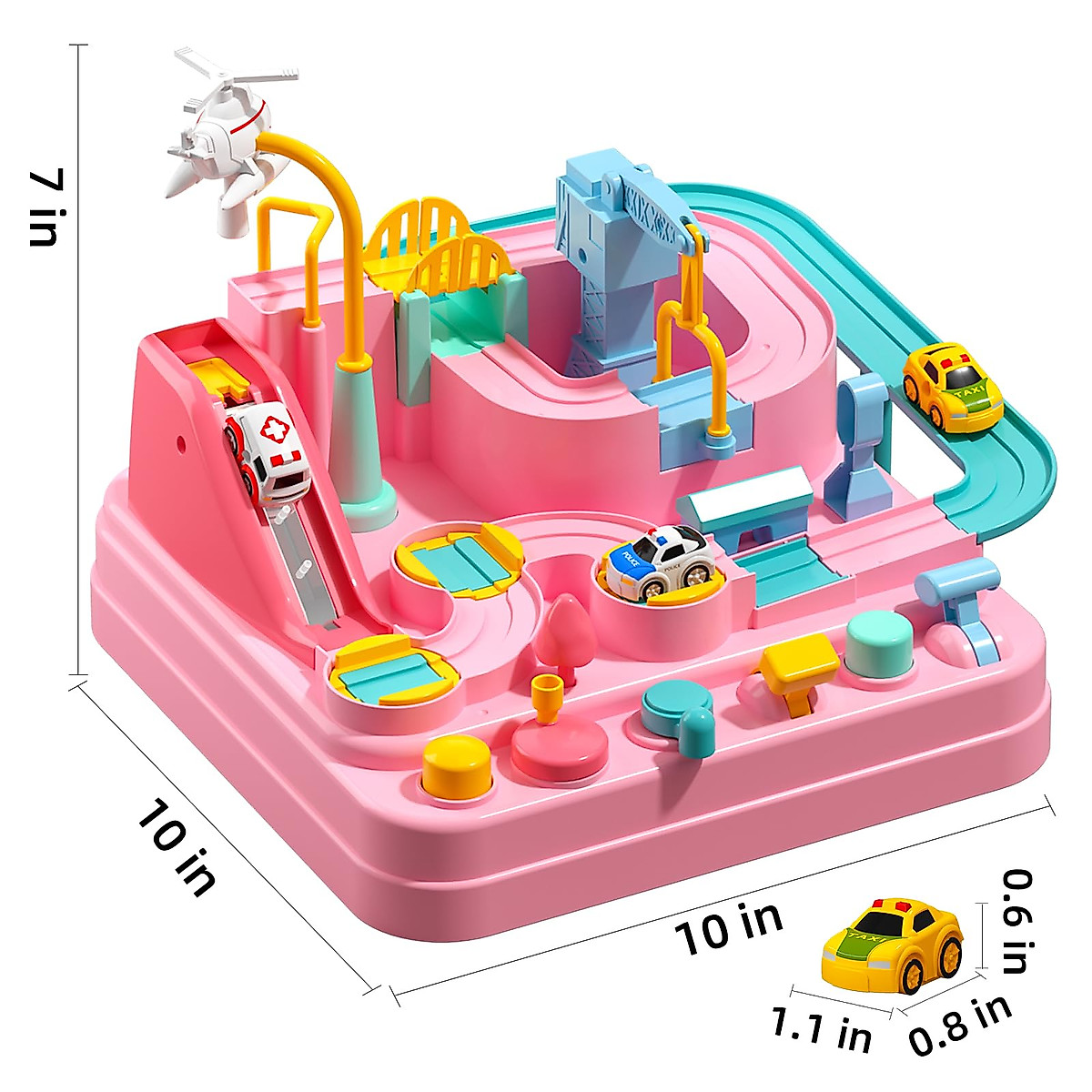 TEMI Car Toys for Girls - Race Track for Toddlers 3-7 Years Old, Puzzle Rail Car, City Magnet Toys with 3 Small Cars, Educational Games Birthday Gifts for Kids