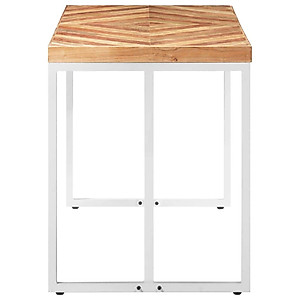 GOLINPEILO Dining Table Solid Acacia and Mango Wood, Kitchen Table of 47.2" x 23.6" x 29.9", Rectangular Dining Table, Industrial Design, with White Powder-Coated Steel Legs -AA