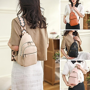 Cynure Women's Vegan Leather Sling Bag Packs Small Zipper Crossbody Chest Backpacks, Black