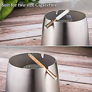 Yangbaga XL Ashtray with Lid for Cigarettes，Windproof/Rainproof Stainless Steel Smokeless Odorless Ash tray for Home Unbreakable Modern Ashtray for Indoor or Outdoor Use,Silver (X-Large)