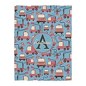 XOZOTY Police Car Fire Truck Crane Personalized Throw Blankets with Name Custom Fleece Blanket Tapestry for Sofa Bed Wedding Gifts 50x60inch