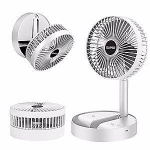 Maelifu Portable Folding Fan 3 Speeds, Stretchable Wall Mount Fan with 180 ° Adjustment Battery Powered or USB Powered, Portable Fan for Traveling Camping Home Beach Bedroom (White)