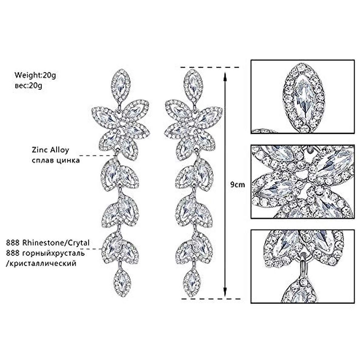 Mecresh Bride Jewelry Set Crystal Floral Leaf Crawler Chandelier Dangle Earring Bracelet Wedding Prom 2022 Fashion Jewelry Silver