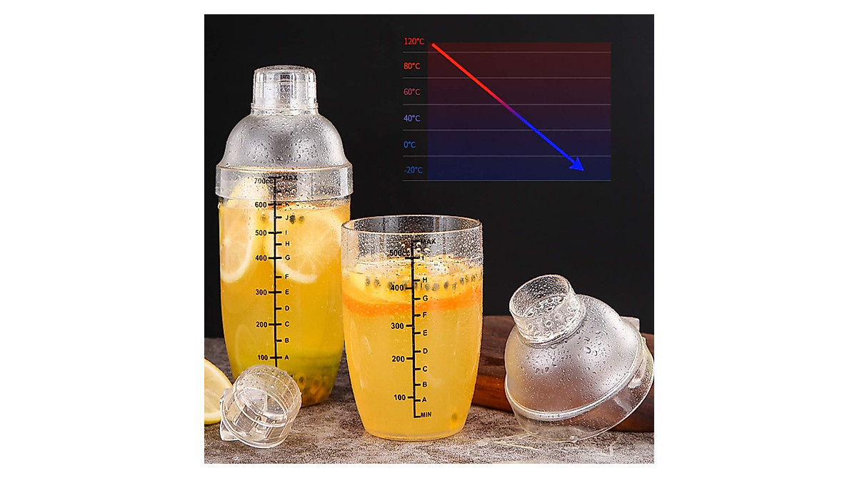 Plastic Shaker Cocktail 700cc / 24 oz Drink Mixer with Marks Clear Milk Tea Wine Shaker Bar ...