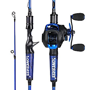 One Bass Fishing Rod Reel Combo, Baitcasting Fishing Pole with Graphite 2Pc Blanks - Blue -Right Handed - 6'