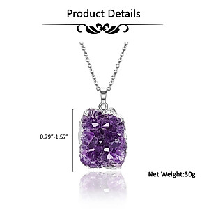 CrystalTears Amethyst Healing Crystal Necklace Natural Raw Amethyst Quartz Crystal Cluster Stone Pendant Necklace for Women Mother’s Day Gift for mom